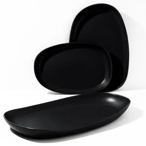 GHARYAN STONEWARE Dadasi Long Serving Platter - Matte Black