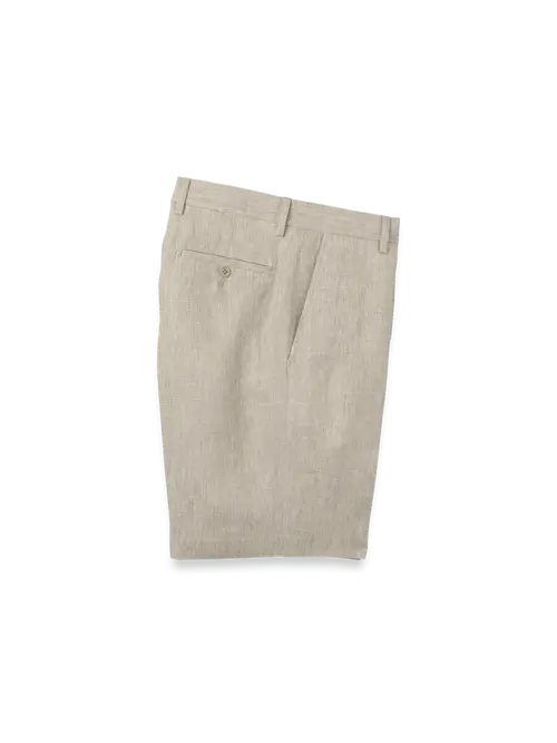 PAUL FREDRICK Linen Chambray Twill Flat Front Shorts - Khaki