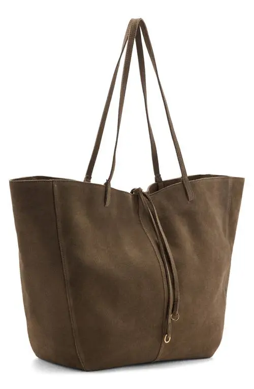 Mango Suede Shopper Bag - Khaki Green