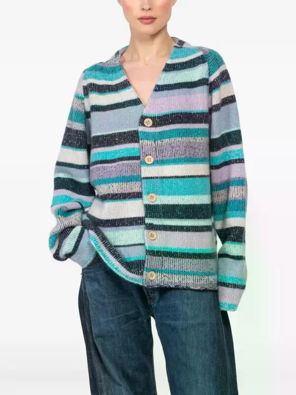 THE ELDER STATESMAN Striped Buttoned Cardigan
