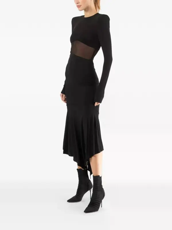 Alexandre Vauthier Sheer Panel Ruffled Midi Dress