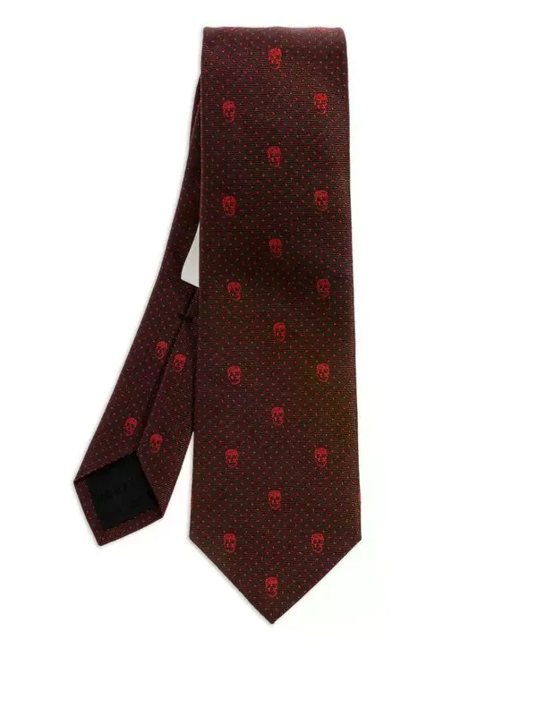 Alexander McQueen Skull-pattern Dotted Tie - Red