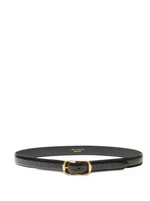 NILI LOTAN Reine Embossed Buckle Belt - Black