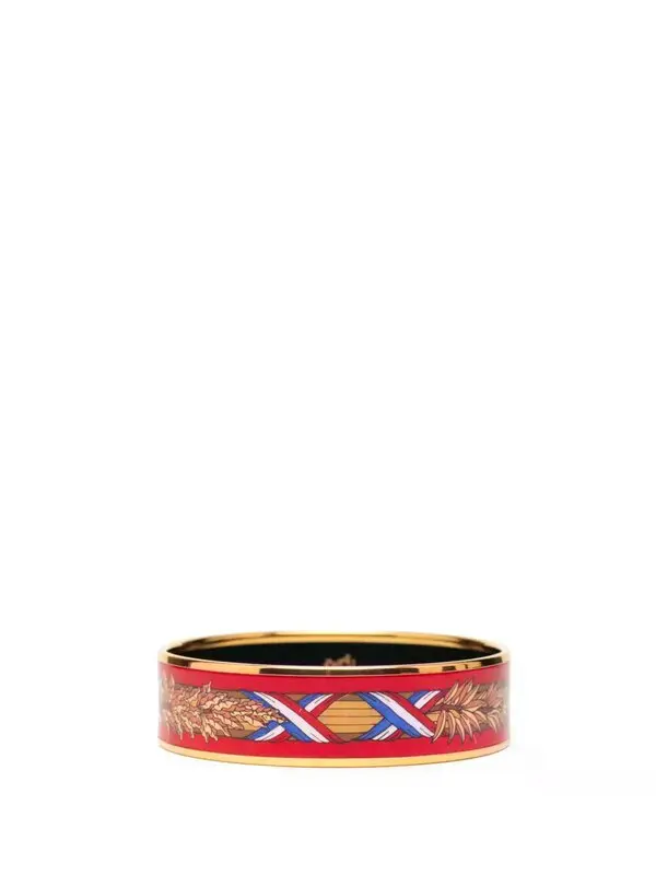Hermès 2000-2020 Wide Liberte Egalite Fraternite Enamel Bangle 70 Costume Bracelet - Gold
