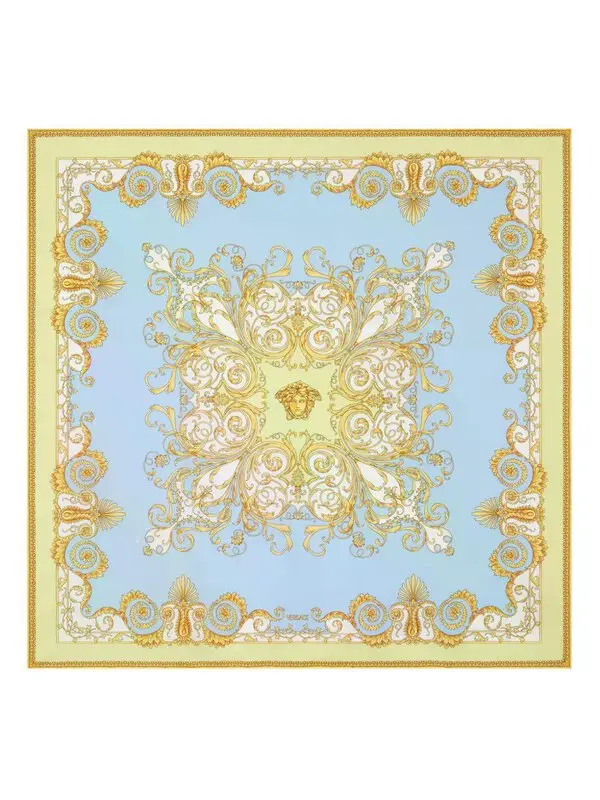 Versace Spring Barocco Printed Silk Scarf - Blue