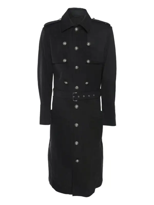 Balmain Buttoned Belted Coat - Grey