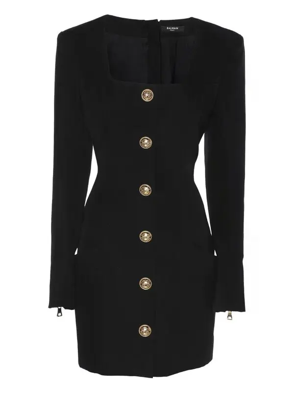 Balmain Wool Button Midi Dress
