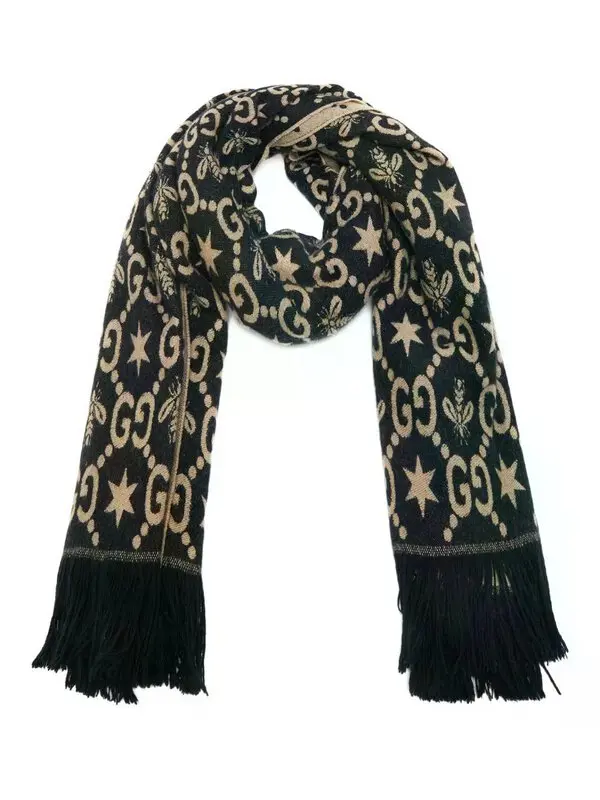 Gucci Gg Bee Jacquard Shawl - Black