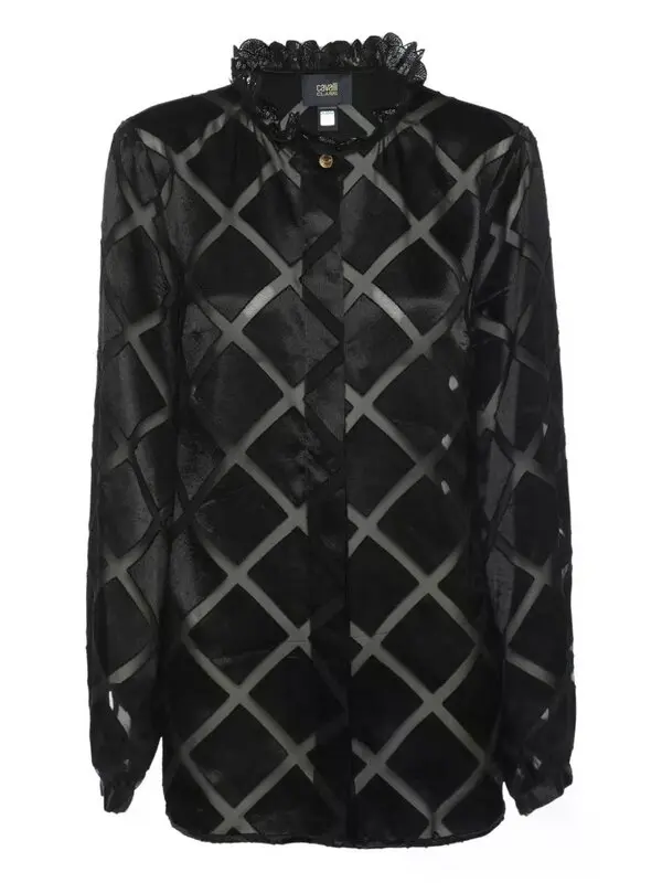 Roberto Cavalli Diamond Pattern Ruffle Blouse