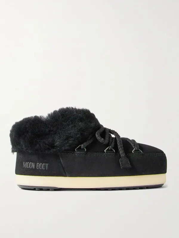 Moon Boot Evx Shearling-trimmed Suede Mules - Black