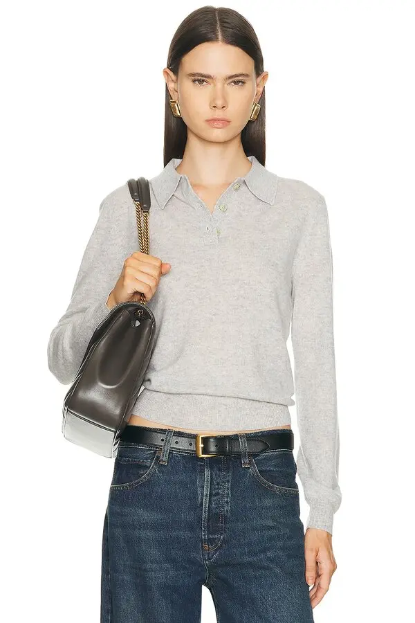 Renggli Cashmere Long Sleeve Polo - Cloudy