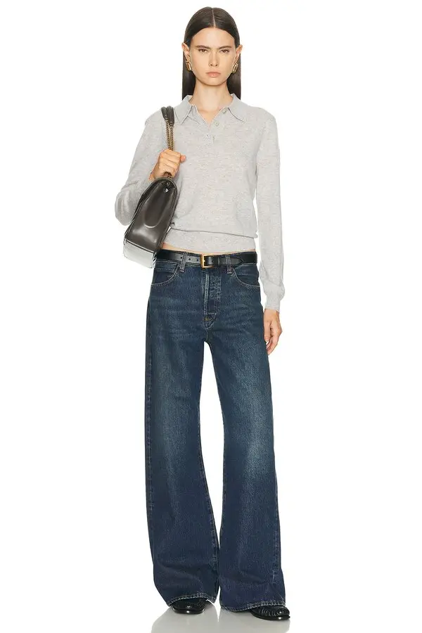 Renggli Cashmere Long Sleeve Polo - Cloudy