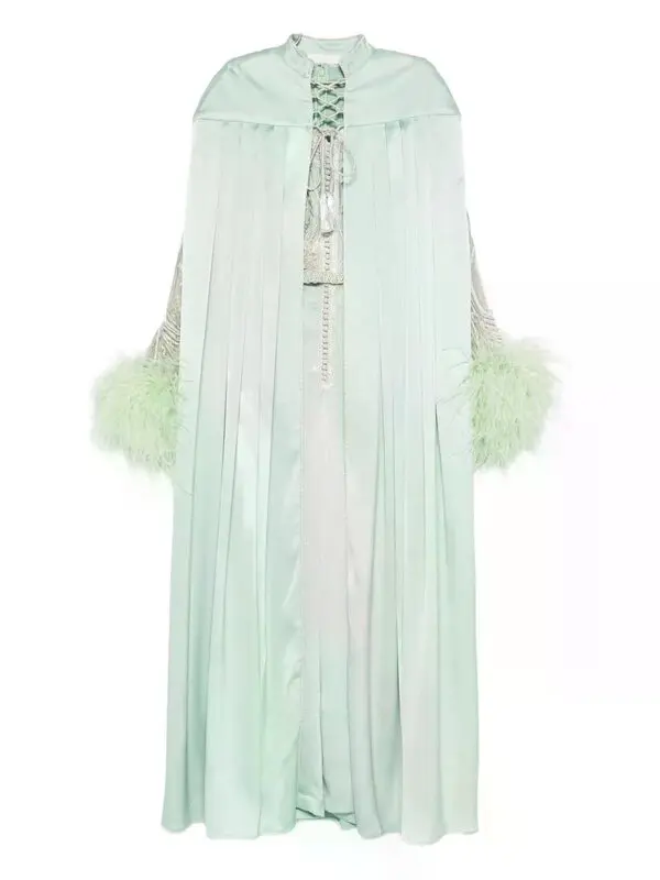 REEM AL DHAHERI Embroidered Feather-trimmed Jumpsuit - Green