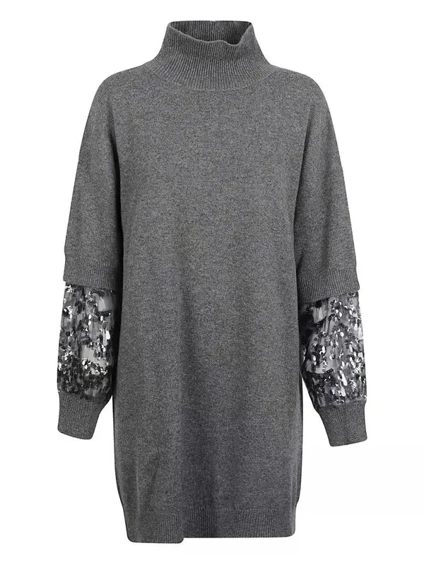 Brunello Cucinelli High-neck Sequin Embellished Knit Mini Dress
