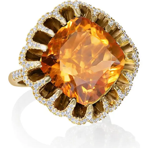 MINDI MOND Floating Citrine & Diamond Pavé Cocktail Ring - 18 Yellow Gold