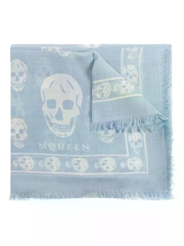 Alexander McQueen Skull-print Fringed Scarf - Blue