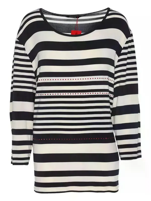 ELENA MIRO` Stripe-pattern T-shirt With Crystal Embellishments