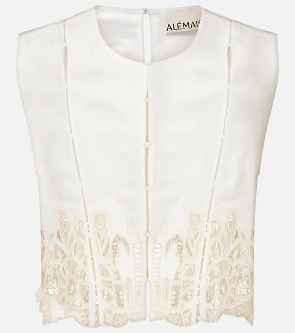 ALEMAIS Alémais Rosemary Embroidered Linen-blend Top - White