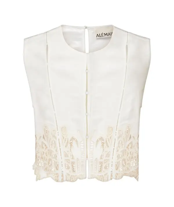 ALEMAIS Rosemary Embroidered Linen-blend Top - White