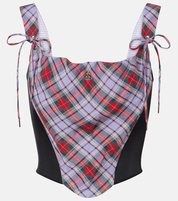 VIVIENNE WESTWOOD Puppy Tartan Linen And Mesh Bustier Top - Multicoloured