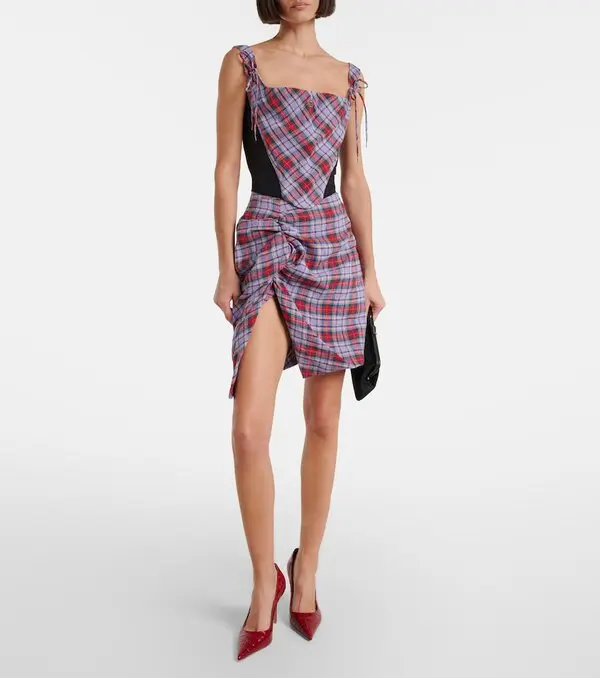 VIVIENNE WESTWOOD Puppy Tartan Linen And Mesh Bustier Top - Multicoloured