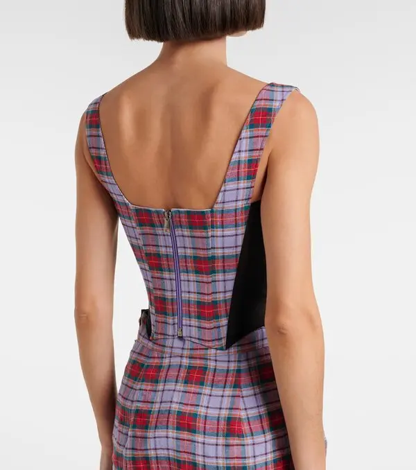 VIVIENNE WESTWOOD Puppy Tartan Linen And Mesh Bustier Top - Multicoloured