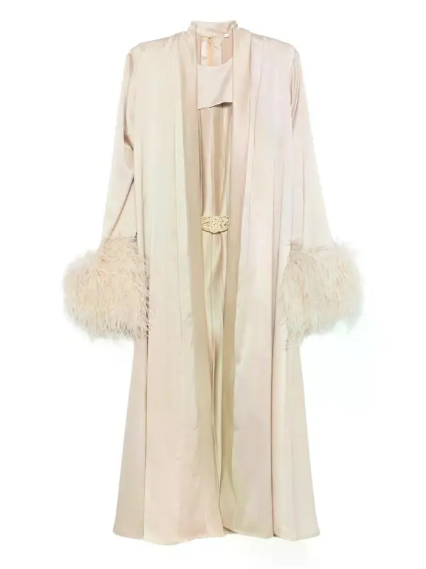 REEM AL DHAHERI Pleated Dress And Feather Coat Set
