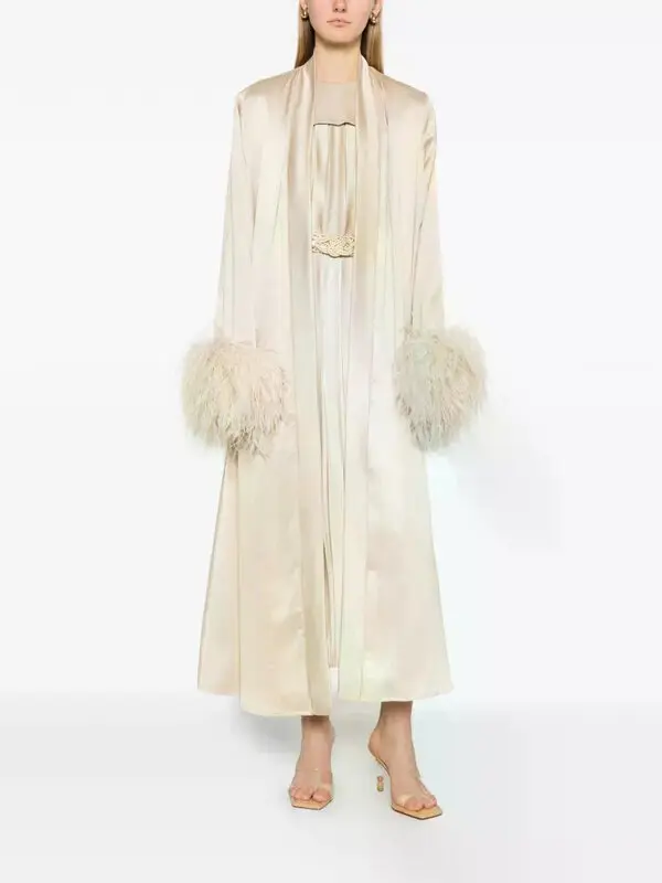 REEM AL DHAHERI Pleated Dress And Feather Coat Set
