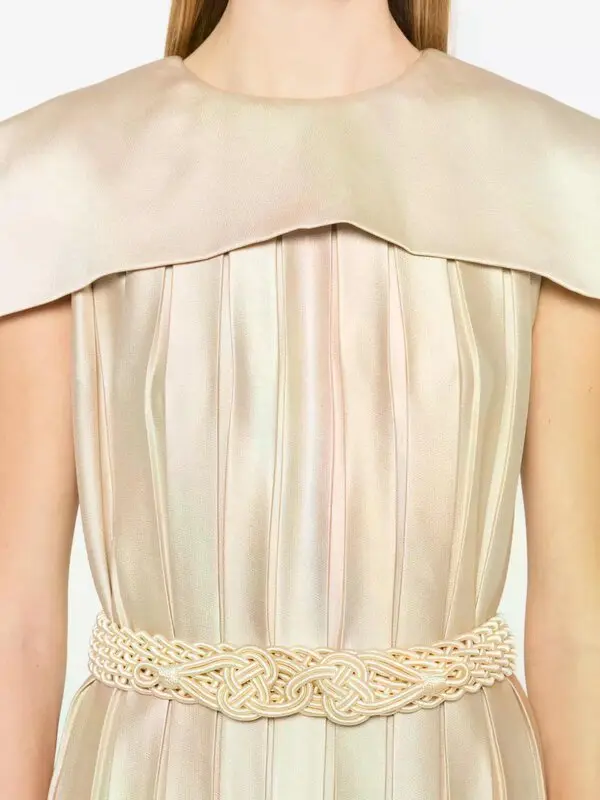 REEM AL DHAHERI Pleated Dress And Feather Coat Set