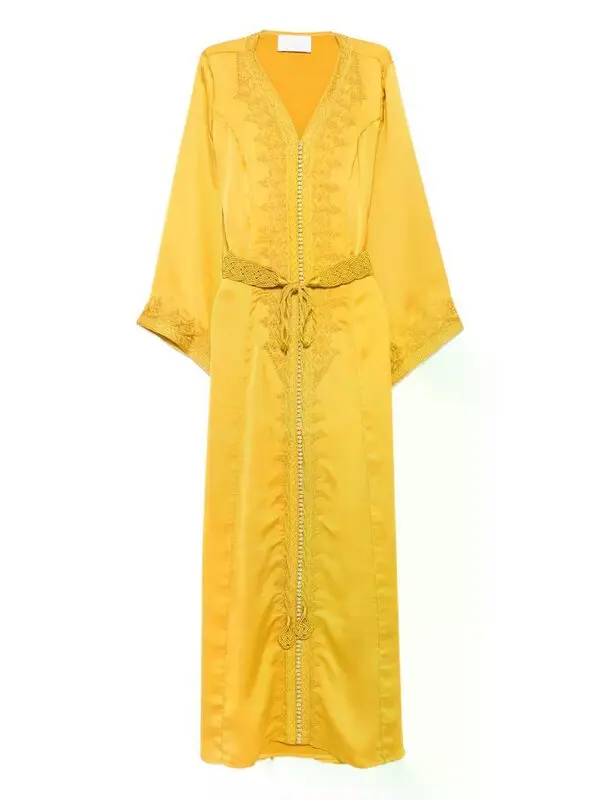 REEM AL DHAHERI Embroidered V-neck Midi Kaftan - Yellow