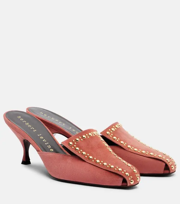HERBERT LEVINE Bright Idea 70 Embellished Suede Mules - Pink