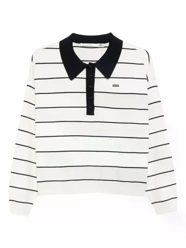 GESTUZ Striped Polo Top - White