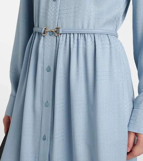 Gucci Interlocking G Belted Silk Shirt Dress