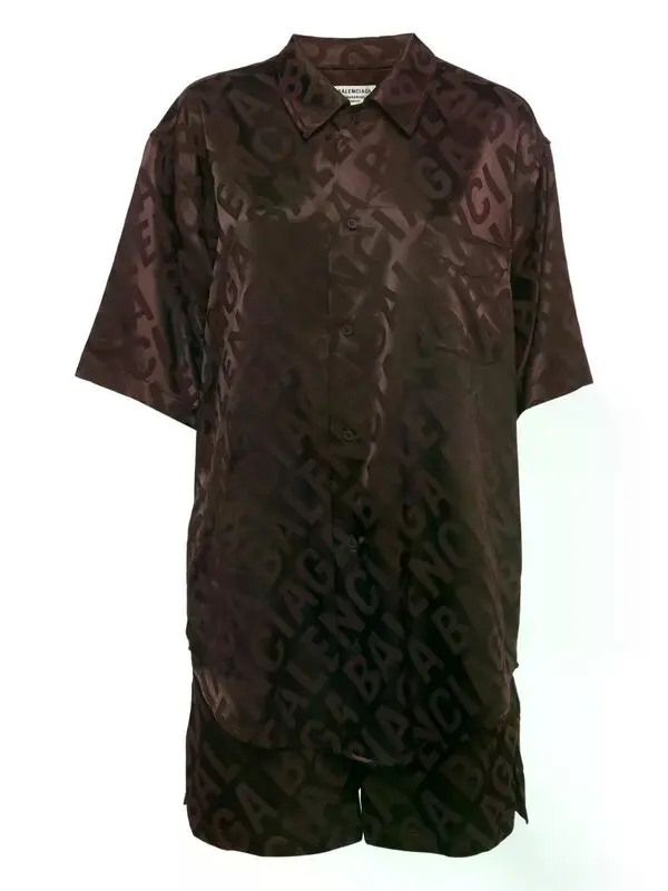 Balenciaga All-over Logo Shirt And Shorts Set - Brown