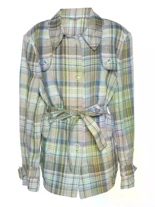 BASLER Checkered Belted Linen Jacket