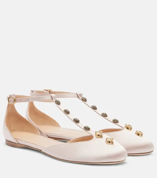 Chloé Celeste Embellished Satin Flats - Beige
