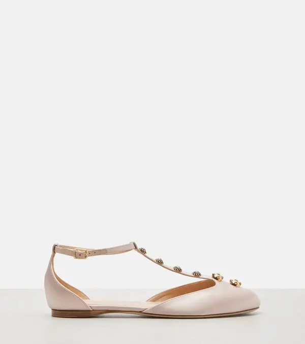 Chloé Celeste Embellished Satin Flats - Beige