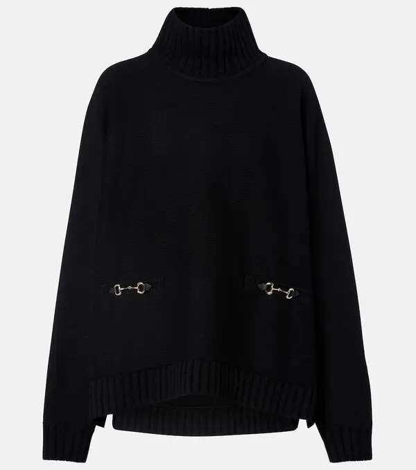 Gucci Horsebit Wool-blend Turtleneck Sweater - Black