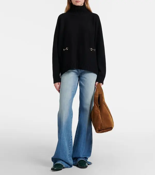 Gucci Horsebit Wool-blend Turtleneck Sweater - Black