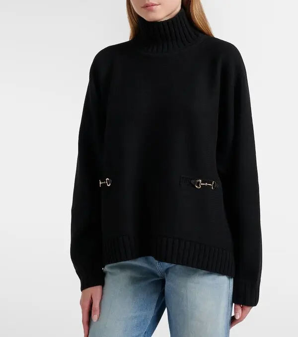 Gucci Horsebit Wool-blend Turtleneck Sweater - Black