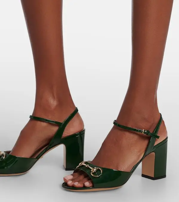 Gucci Lady Horsebit 75 Patent Leather Sandals - Green