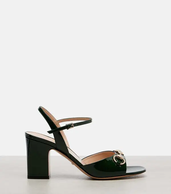 Gucci Lady Horsebit 75 Patent Leather Sandals - Green