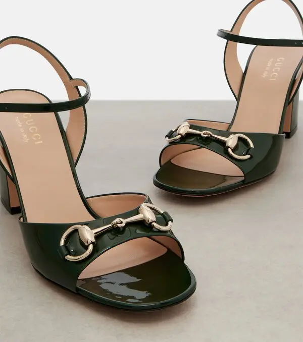 Gucci Lady Horsebit 75 Patent Leather Sandals - Green