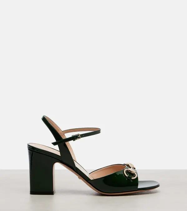 Gucci Lady Horsebit 75 Patent Leather Sandals - Green