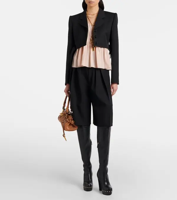 Chloé Cropped Virgin Wool Blazer With Belted Waist