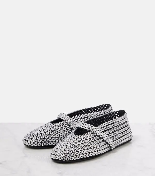Alaïa Embellished Suede Mary Jane Flats - Black