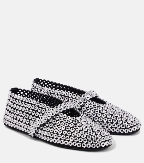 Alaïa Embellished Suede Mary Jane Flats - Black