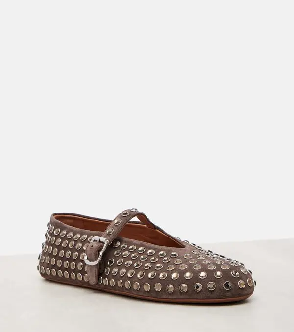 Alaïa Embellished Suede Mary Jane Flats