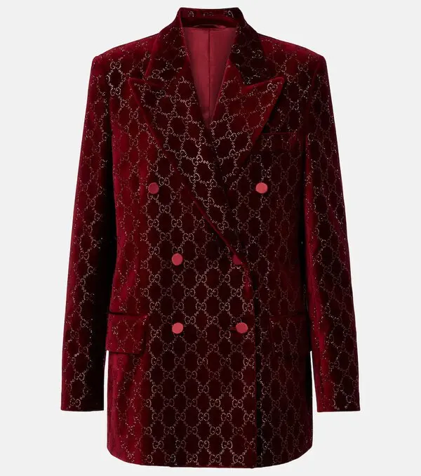 Gucci Gg Embellished Cotton Velvet Blazer - Red