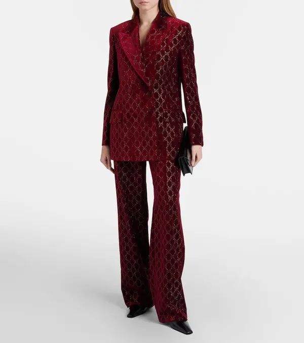 Gucci Gg Embellished Cotton Velvet Blazer